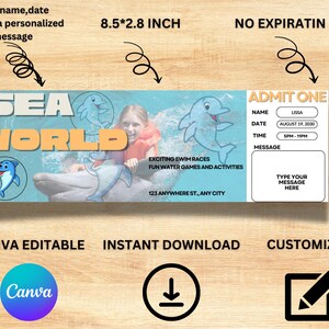 Printable Seaworld Surprise Ticket: Vacation Reveal, Canva Editable ...