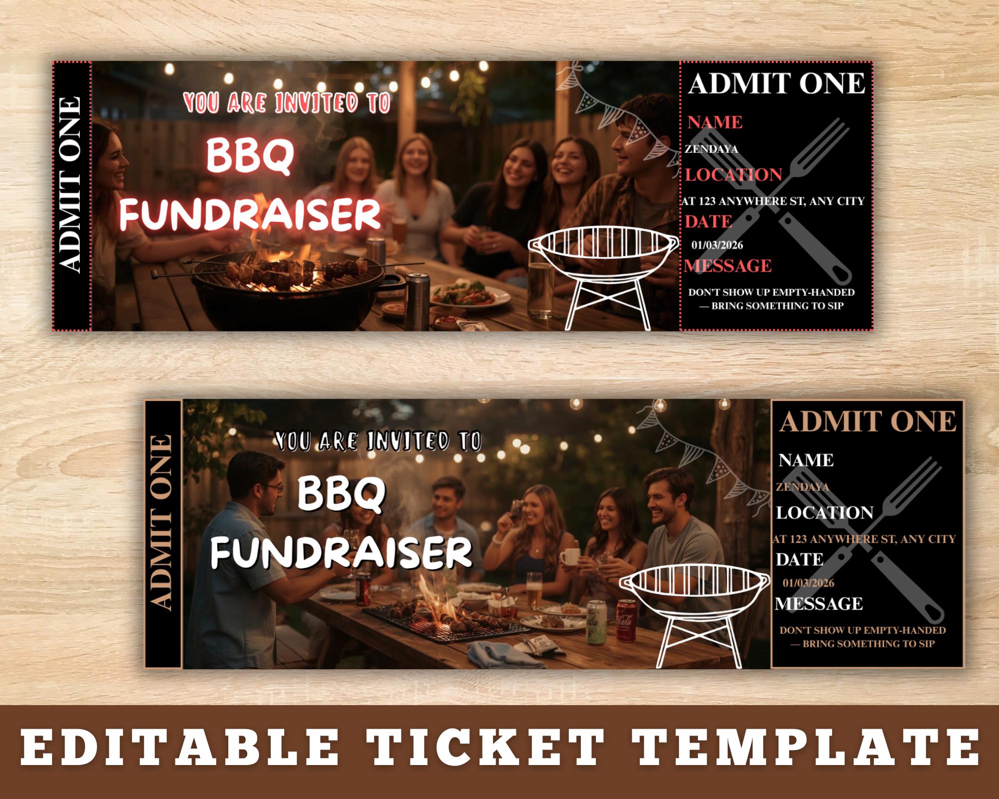 Fundraiser BBQ Ticket Template: Editable Meal Voucher, Printable Food ...