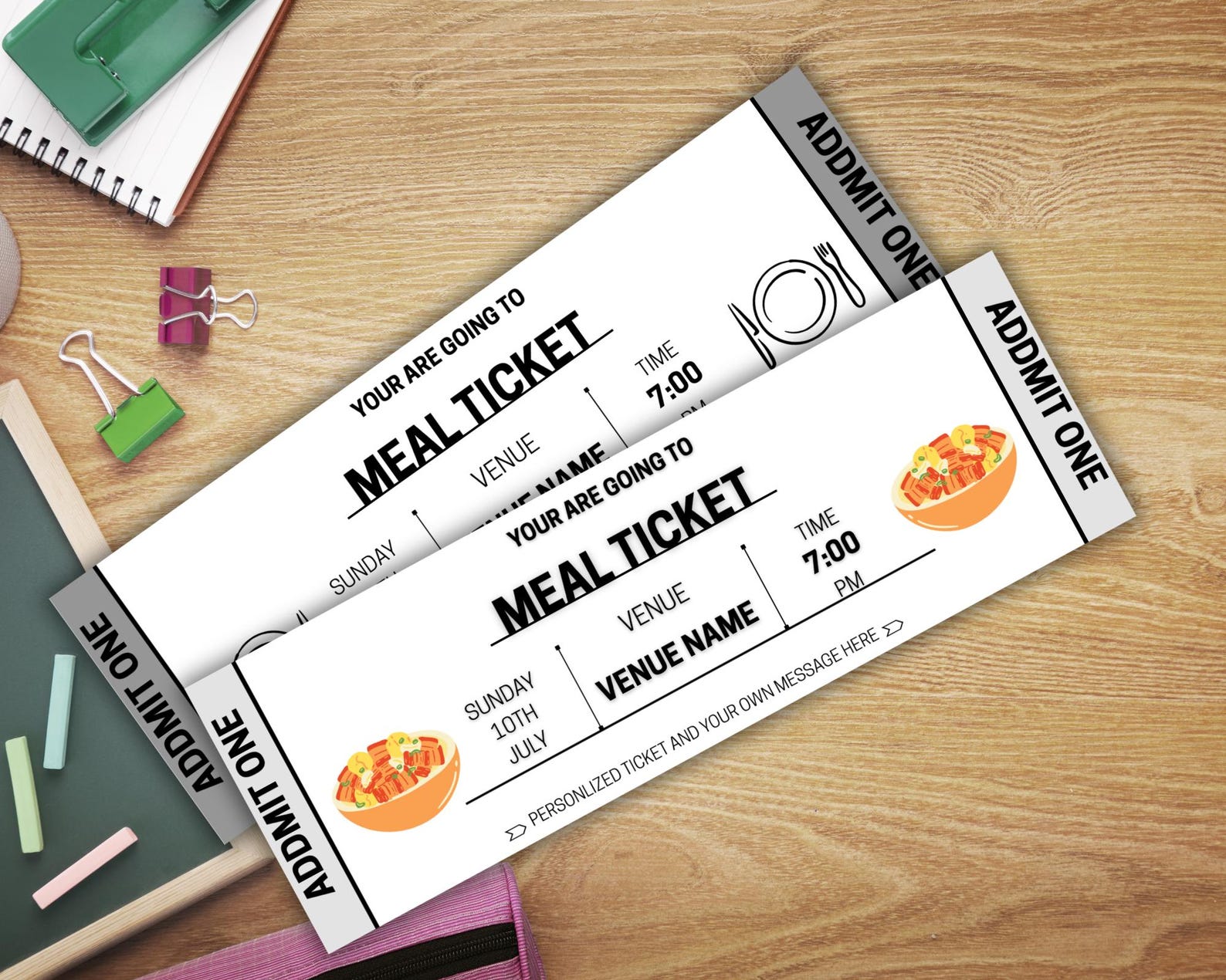 Editable Meal Ticket Template: Printable Food Voucher, Party Favor ...