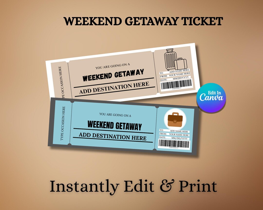 Weekend Getaway Gift Ticket Printable | Surprise Vacation Reveal ...