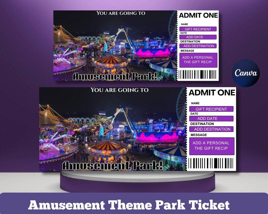 Amusement Park Ticket, Surprise Theme Park Gift Voucher, Fun Experience ...