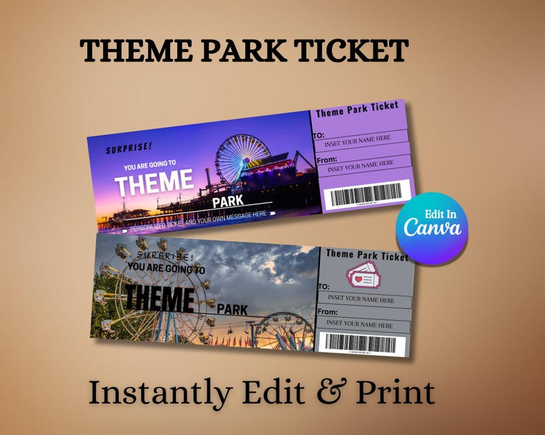 Editable Theme Park Ticket Template: Surprise Adventure Reveal (instant ...