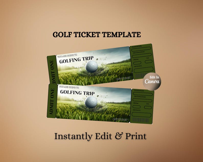 Editable Golf Trip Ticket Template: Personalized Birthday Gift (digital ...