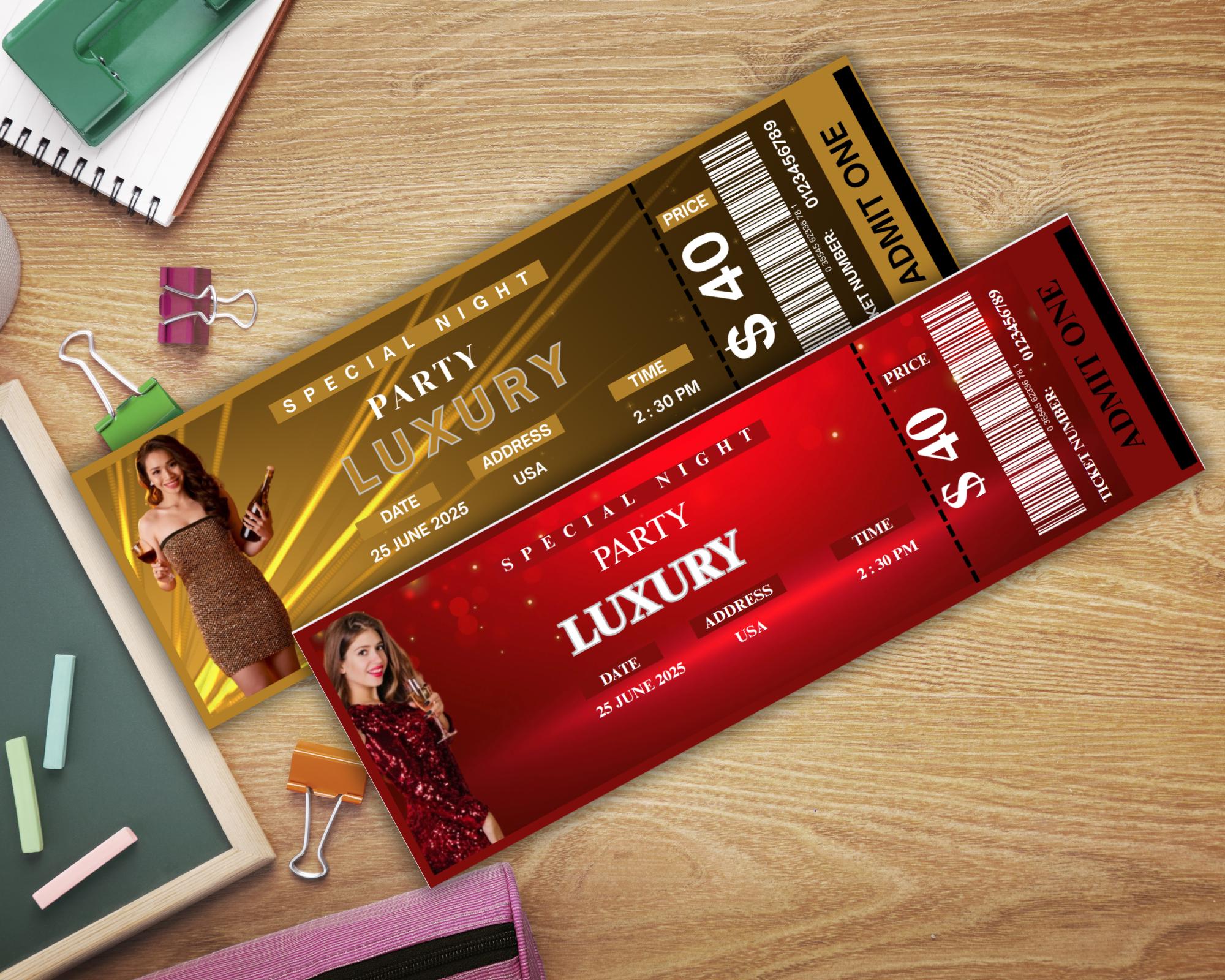 Editable Party Ticket Template: Concert or Birthday Pass (digital ...