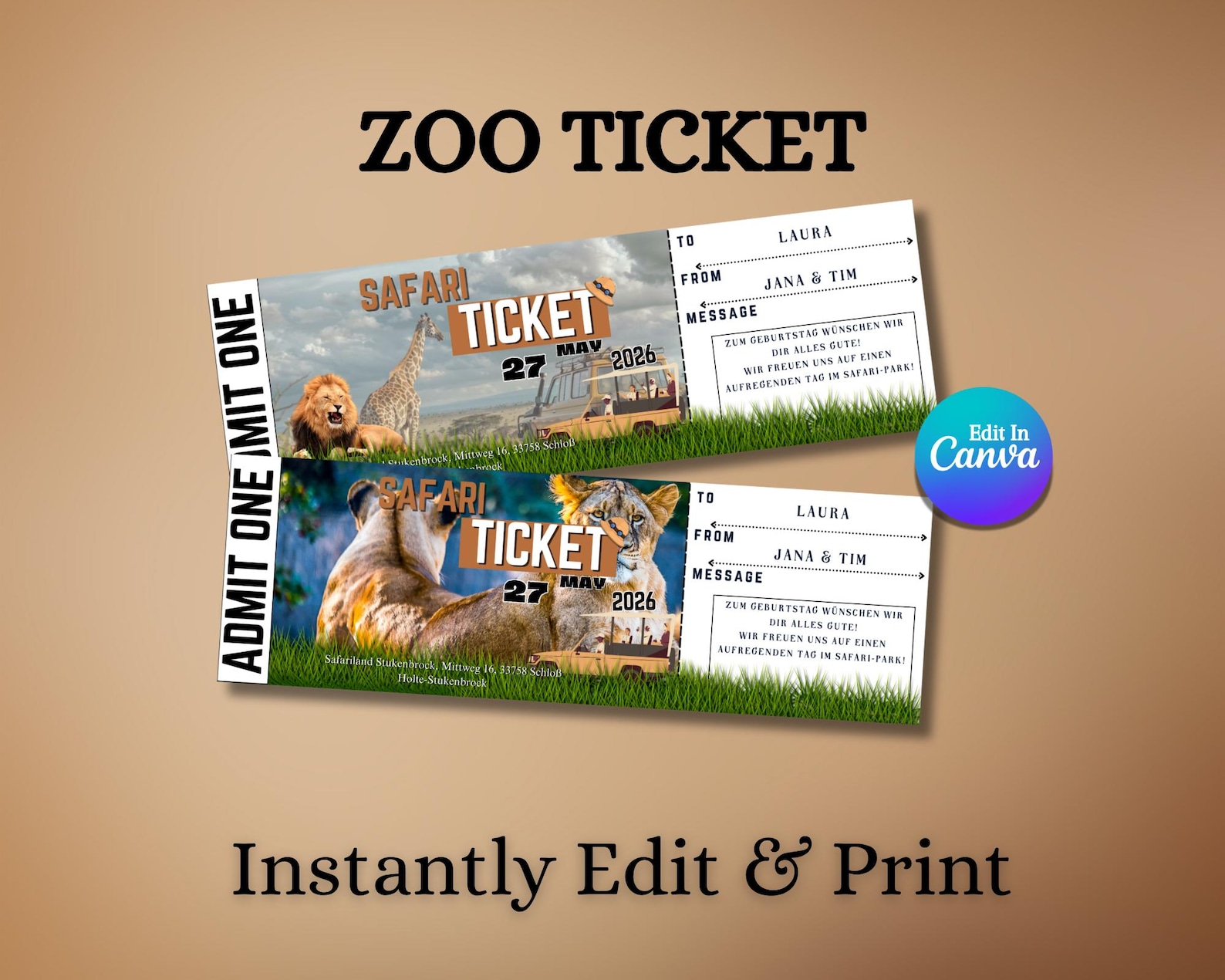 Printable Surprise Zoo/safari Ticket: Editable Trip Reveal (canva ...
