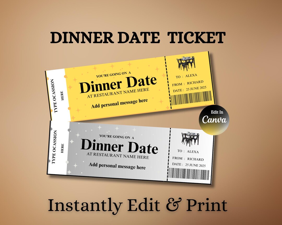 Dinner Date Ticket | Surprise Activity Voucher | Printable Custom ...
