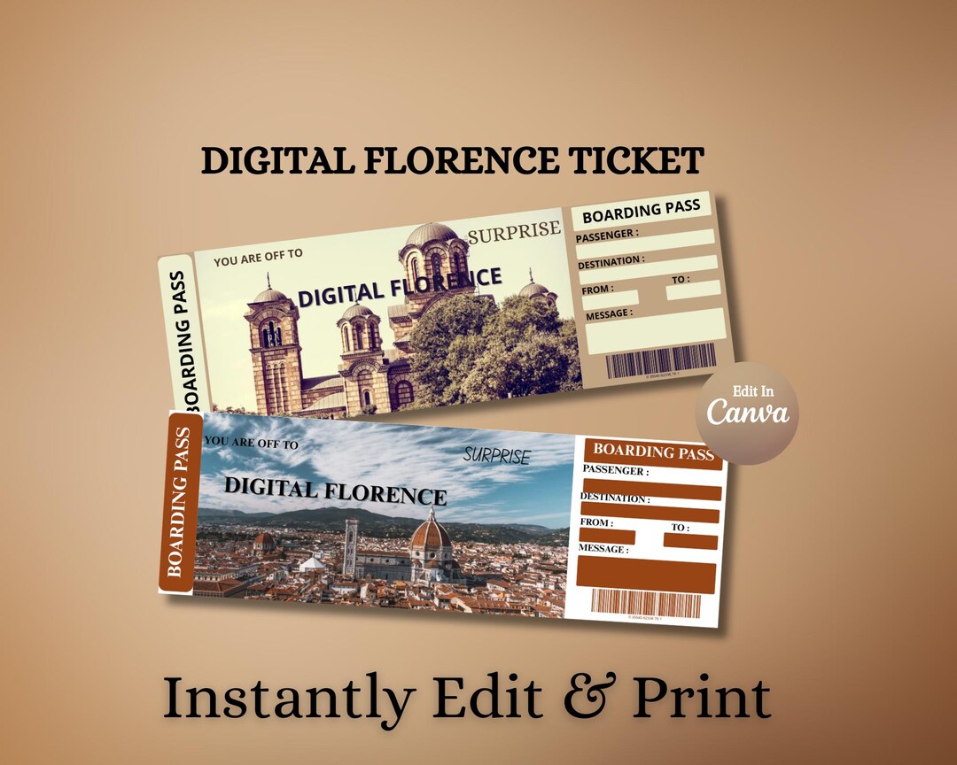 Florence Trip Ticket – Printable Pass, Editable Ticket, Travel Voucher ...