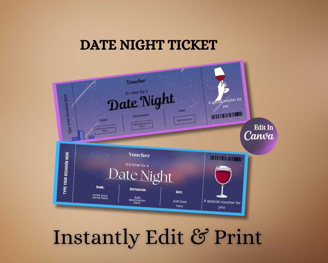 Romantic Date Night Voucher | Printable Coupon & Digital Ticket ...