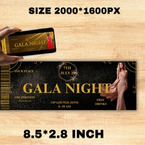 Gala Ticket Template Editable Gold Invitation, Printable Party Pass ...