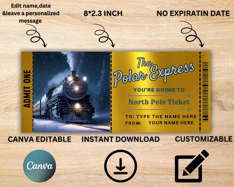 Polar Express Ticket Template, Surprise Ticket Reveal, North Pole ...