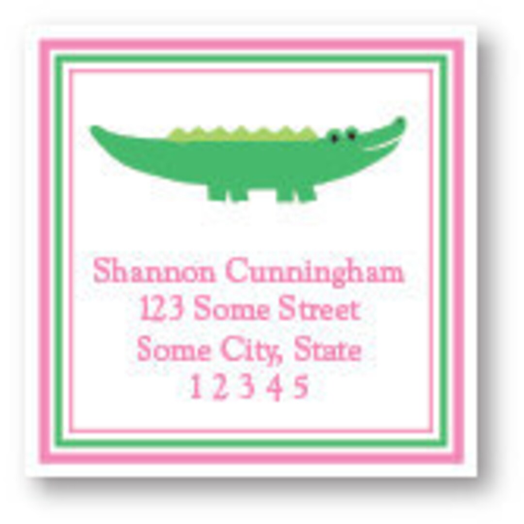 Later Gator Return Address Label Stickers Alligator Pink Green ...
