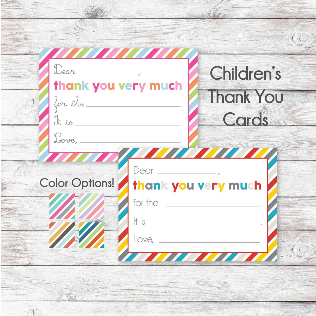 Children's Thank You Cards | Fill in the Blank Cards | Kids Thank You ...