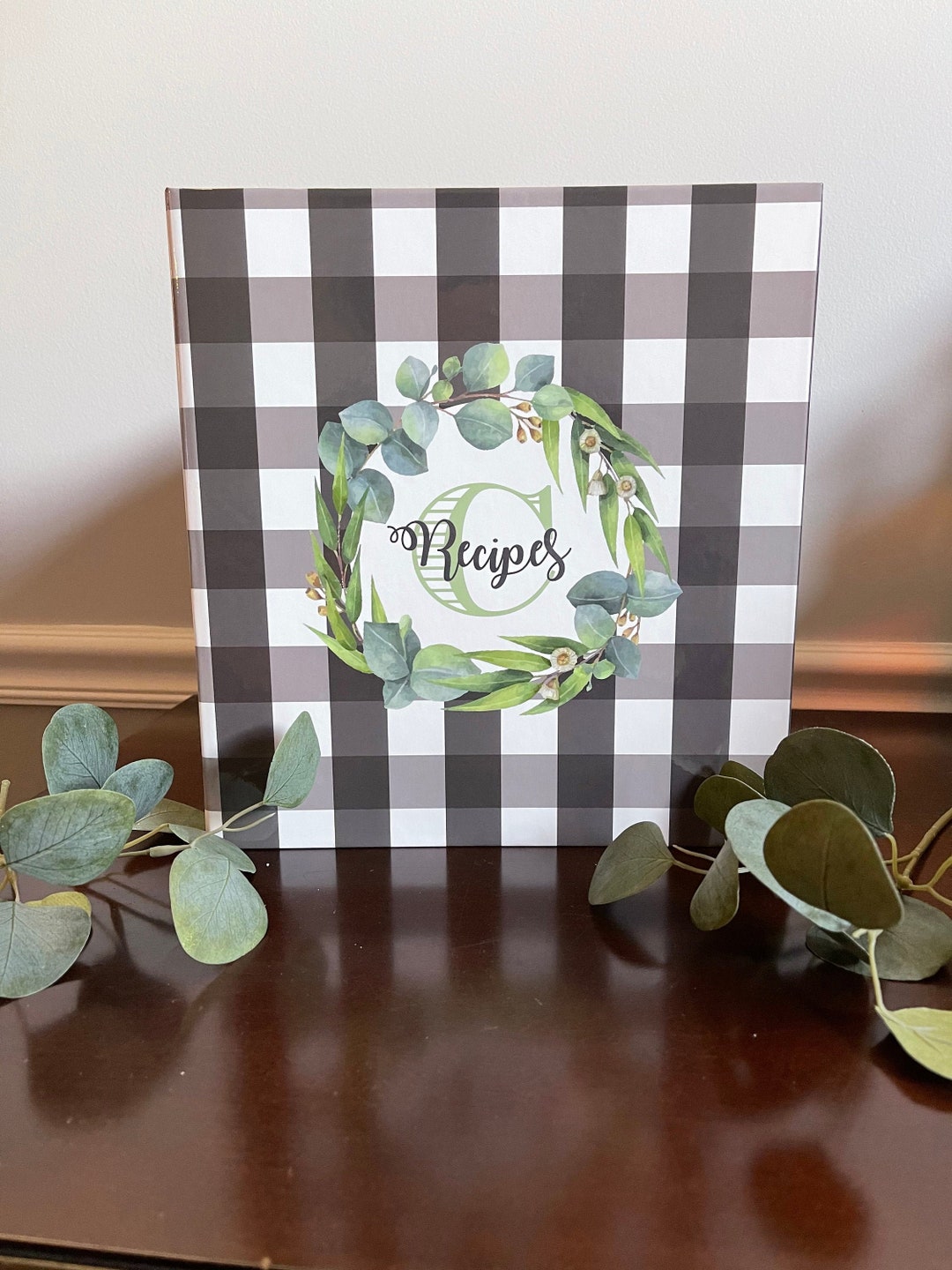 Buffalo Check Recipe Binder | Farmhouse Wreath Personalized 3-ring ...