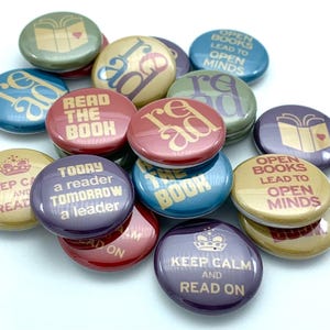 Bookworm Gift Buttons Set of TWENTY / Various Backs and Sizes / Great ...