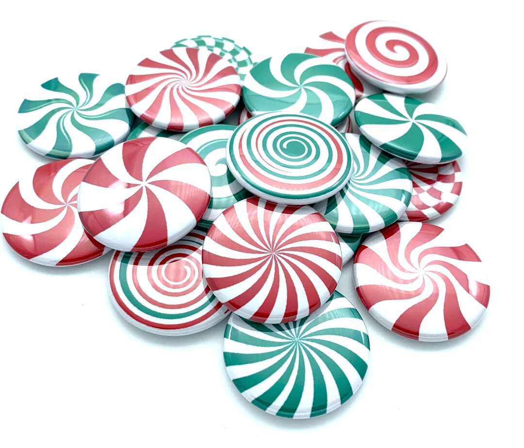 Peppermint Candy Set of Twenty Round Button Pins. Christmas or Holiday ...