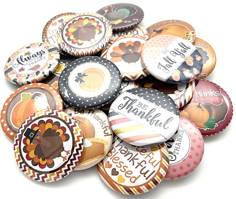Thanksgiving Buttons / Set of TWENTY / Various Sizes and Backs / Party ...