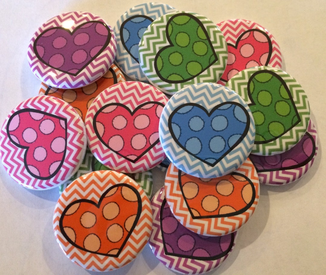 Fun Colorful Heart Themed Lot of 20 Colorful Heart 1" or 1.25" Buttons ...
