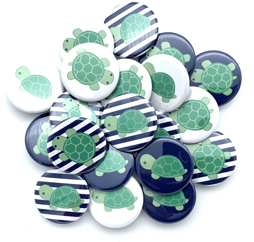 Navy Blue and Green Turtle Buttons. Set of TWENTY. Various Backs and ...