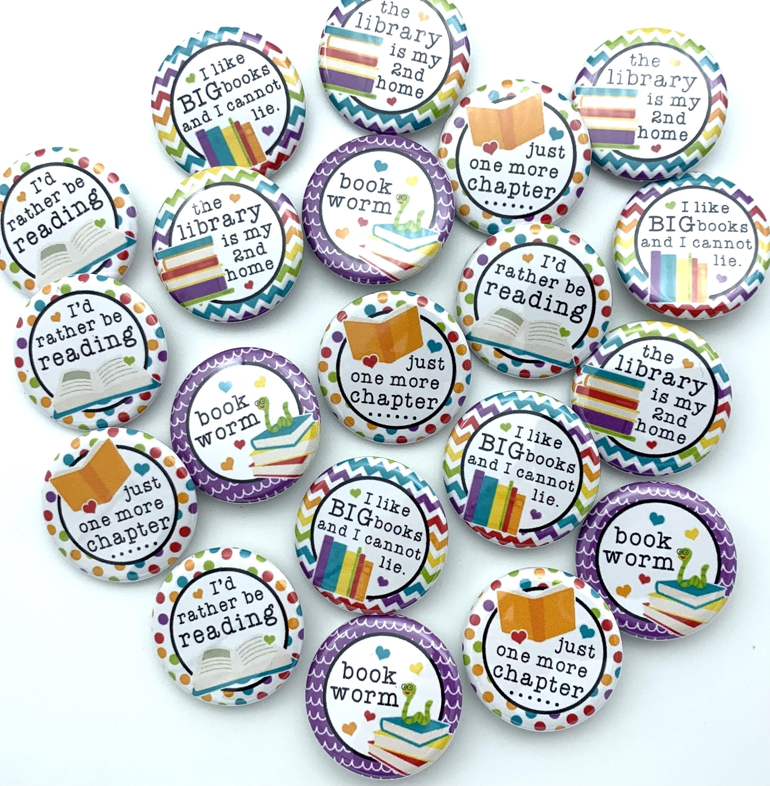 Bookworm Themed Buttons / Various Size and Back Types / Literary Girl ...