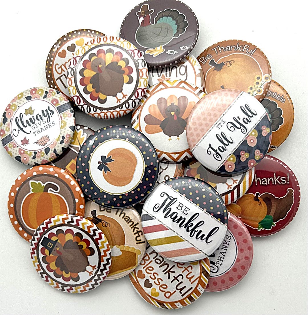 Thanksgiving Buttons / Set of TWENTY / Various Sizes and Backs / Party ...
