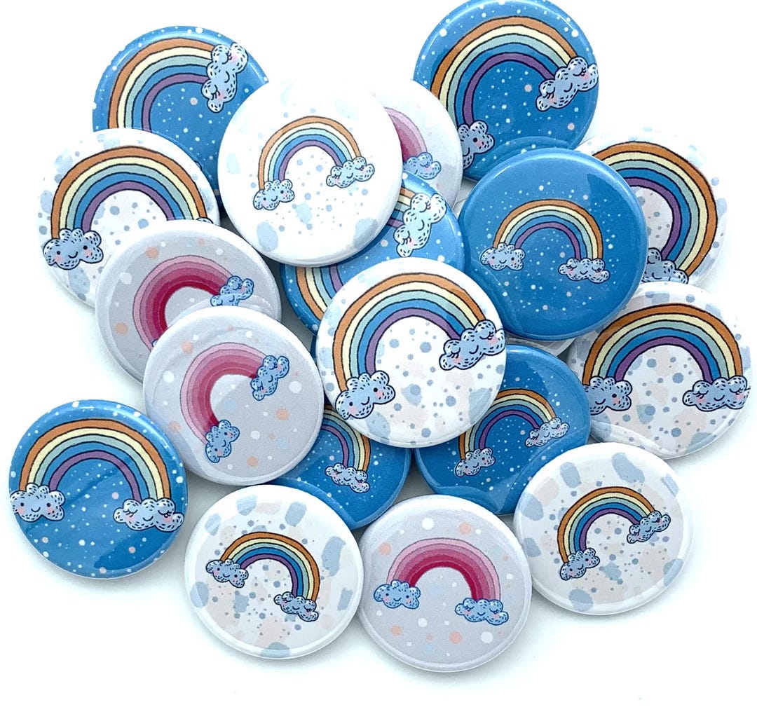 TWENTY Rainbow Buttons. Various Sizes and Backs. Great Party Favor or ...