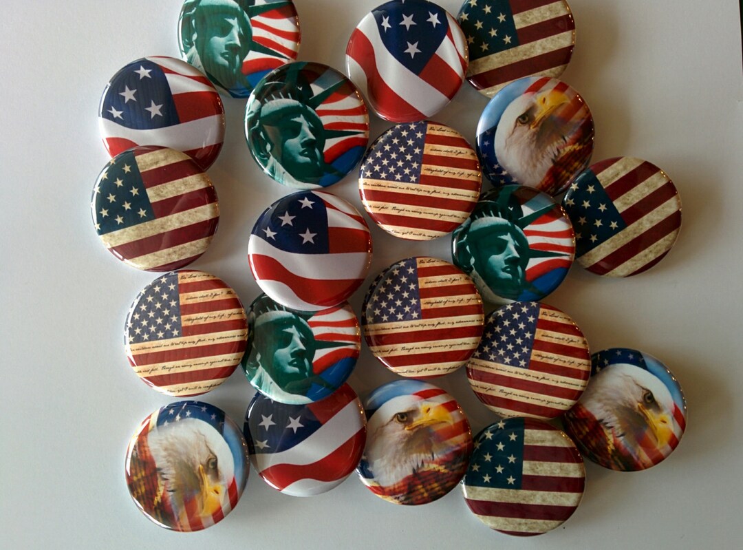 America Patriotic Set of 20 Buttons. Choose 1, 1.25 1.5 or 2.25 Pin ...