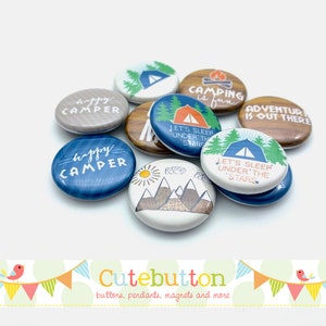 Camping Themed Buttons TEN (10) Pack Choose 1" 1.25" 1.5" or 1.75" Pin ...