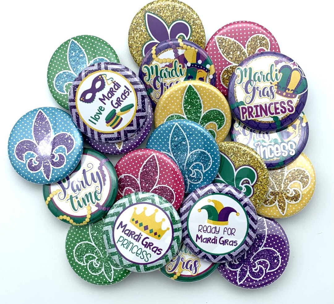 TWENTY Mardi Gras Buttons / Parade and Party Handout Idea / Various ...