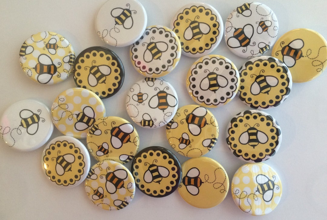 Bee Themed Set of 20 1" or 1.25 Inch Bumble Bee Buttons Pin Flat Back ...