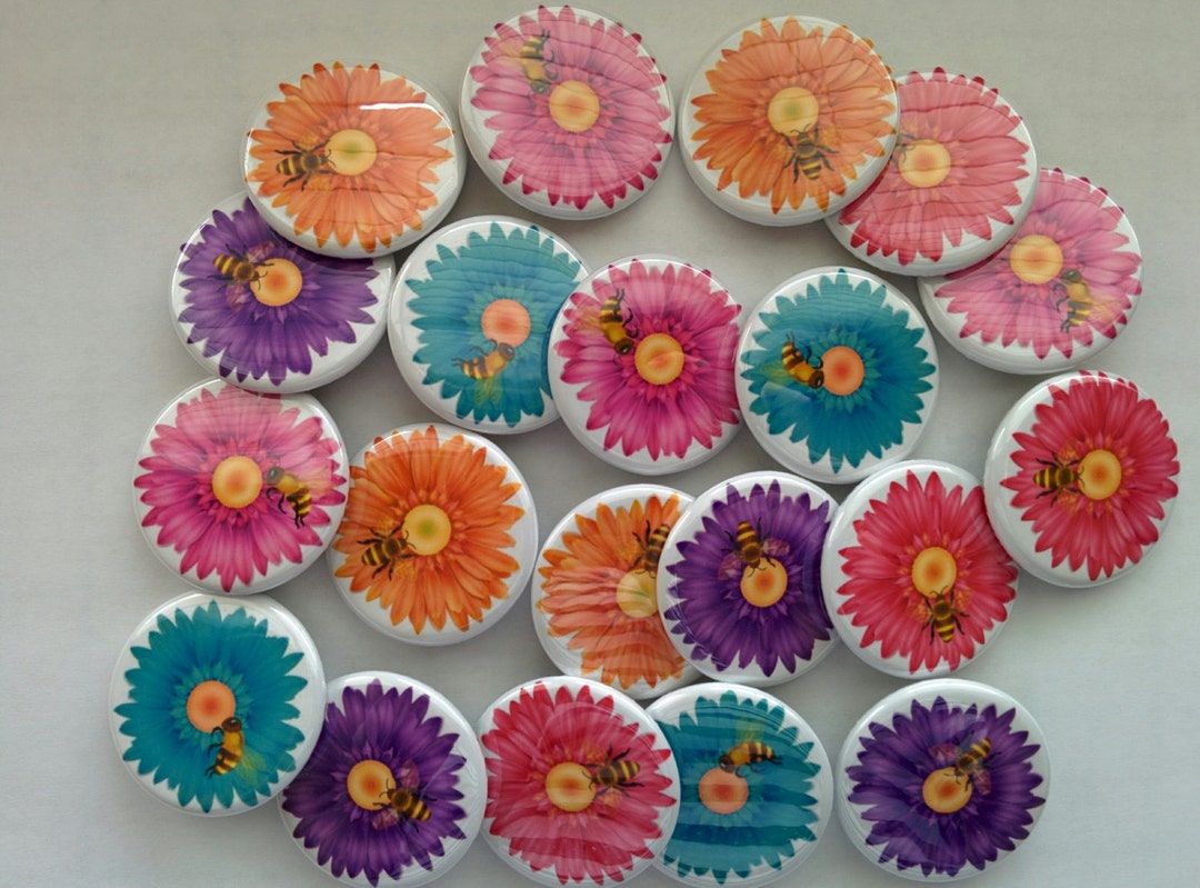 Set of 20 Flower Buttons Pin Flat Back, Hollowback or Magnets - Etsy