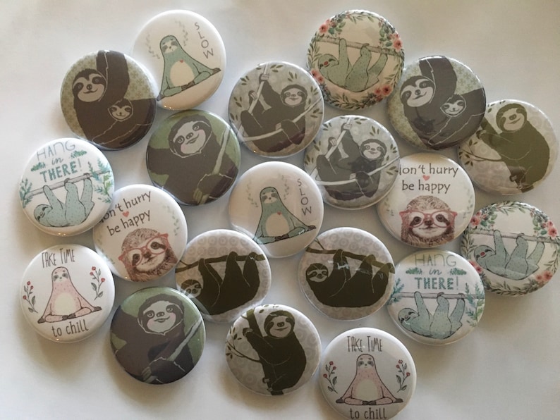 Cute Sloth Party Favor Set of 20 Buttons. Choose 1 - Etsy
