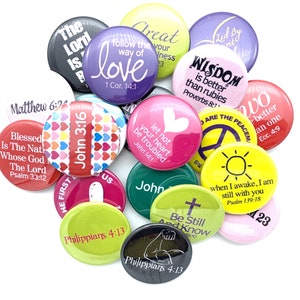 Bible Scripture Inspirational Set of 20 Buttons. 1" or 1.25" Choose ...