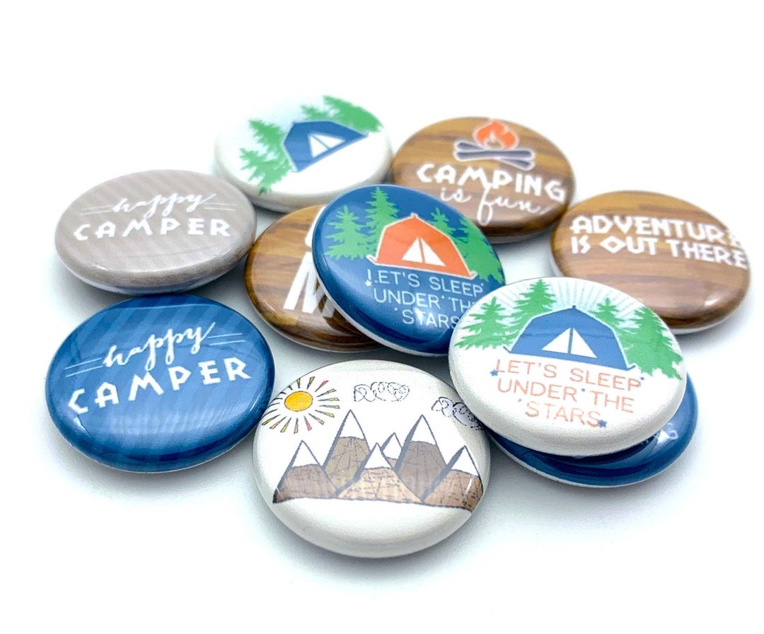 Camping Themed Buttons TEN (10) Pack Choose 1" 1.25" 1.5" or 1.75" Pin ...