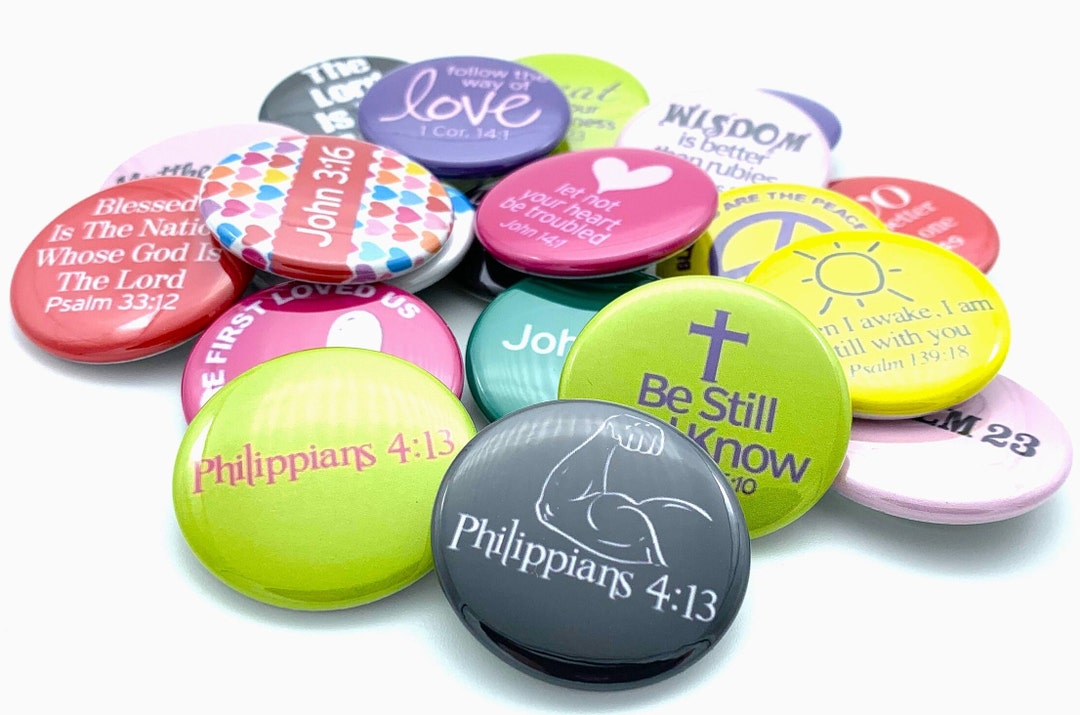 Bible Scripture Inspirational Set of 20 Buttons. 1" or 1.25" Choose ...