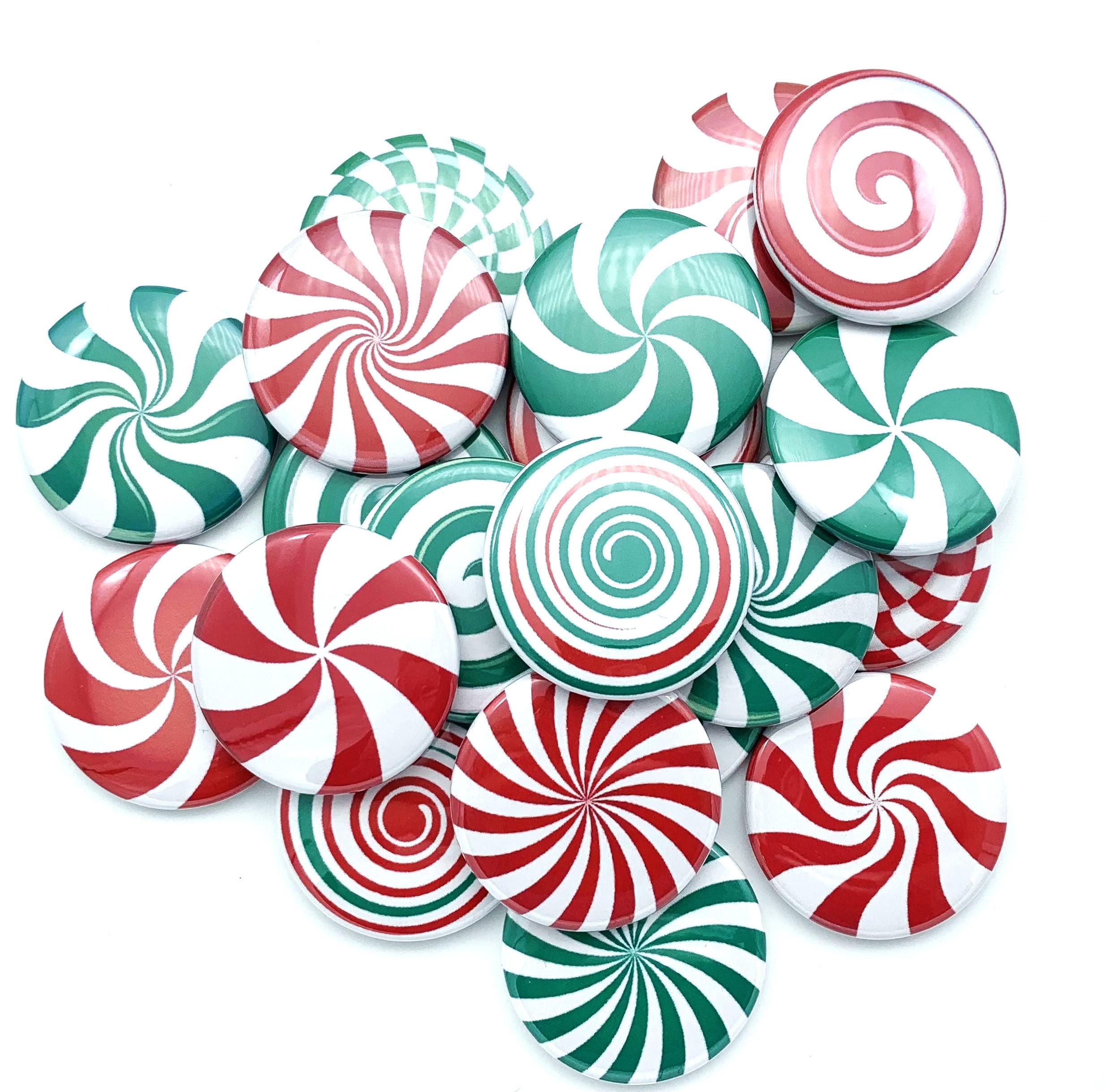 Peppermint Candy Set of Twenty Round Button Pins. Christmas or Holiday ...