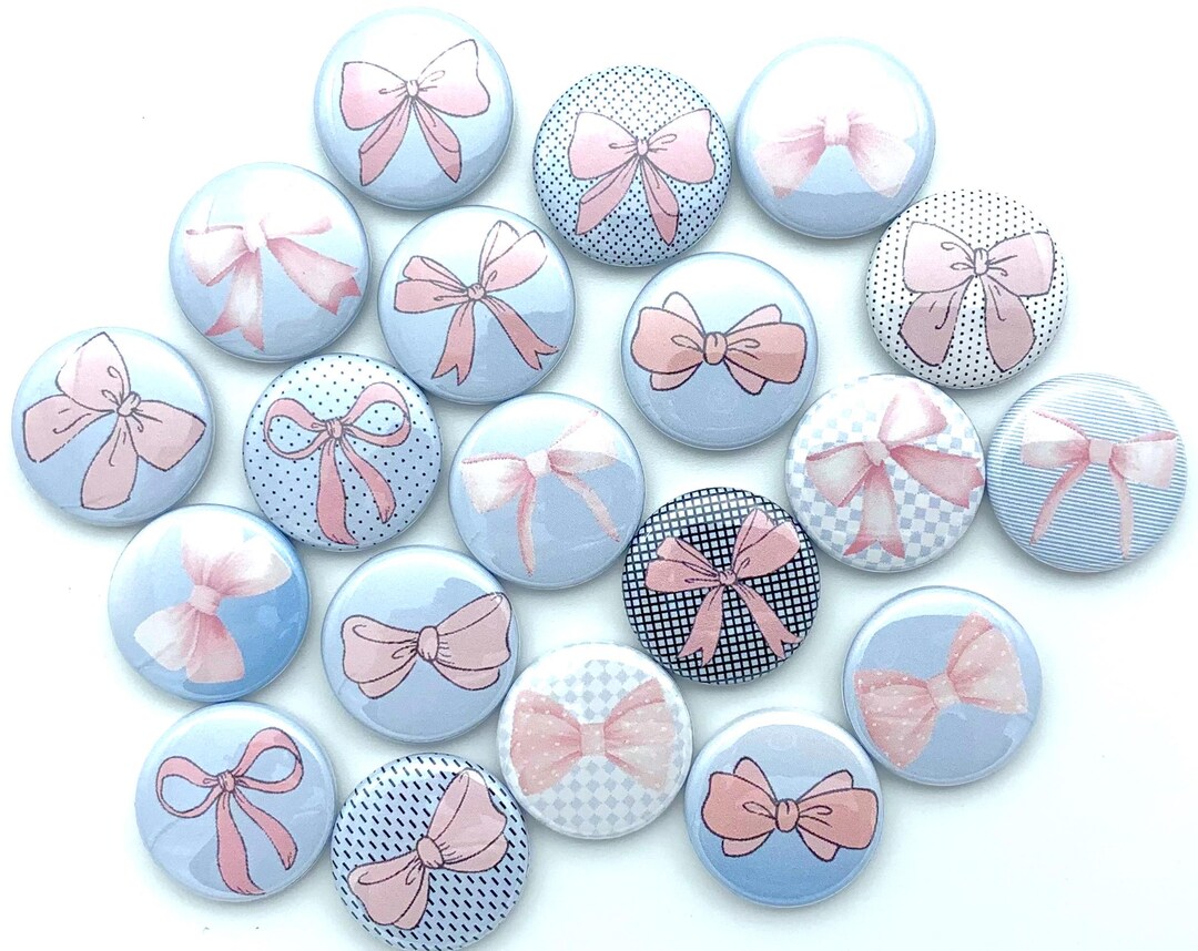 Pink Coquette Bow Button Pins TWENTY Pack. Great Gift Idea or Backpack ...