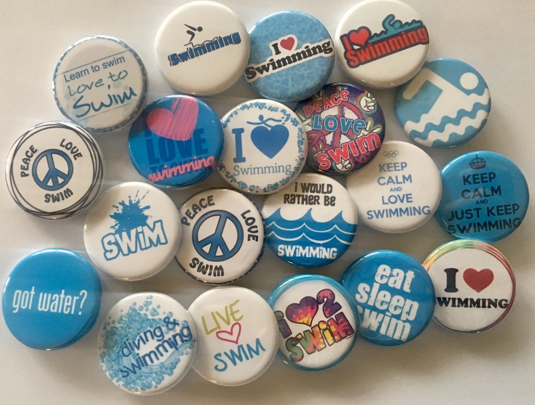 Swim Team Swimmer Themed 20 Pack 1 or 1.25 Inch Buttons Pin Flat Back ...