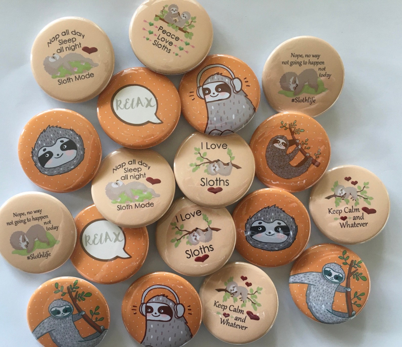 Cute Sloth Party Favor Set of 20 Buttons. Choose 1 | Etsy