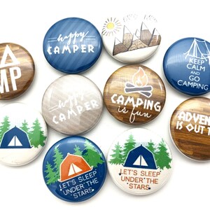 Camping Themed Buttons TEN (10) Pack Choose 1" 1.25" 1.5" or 1.75" Pin ...