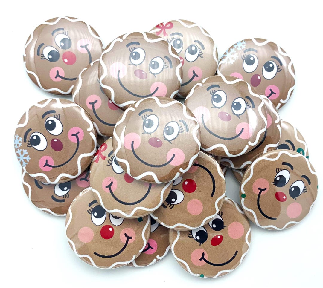 TWENTY Gingerbread Man Holiday Button Pins. Choose 1", 1.25", 1.5" or 1 ...