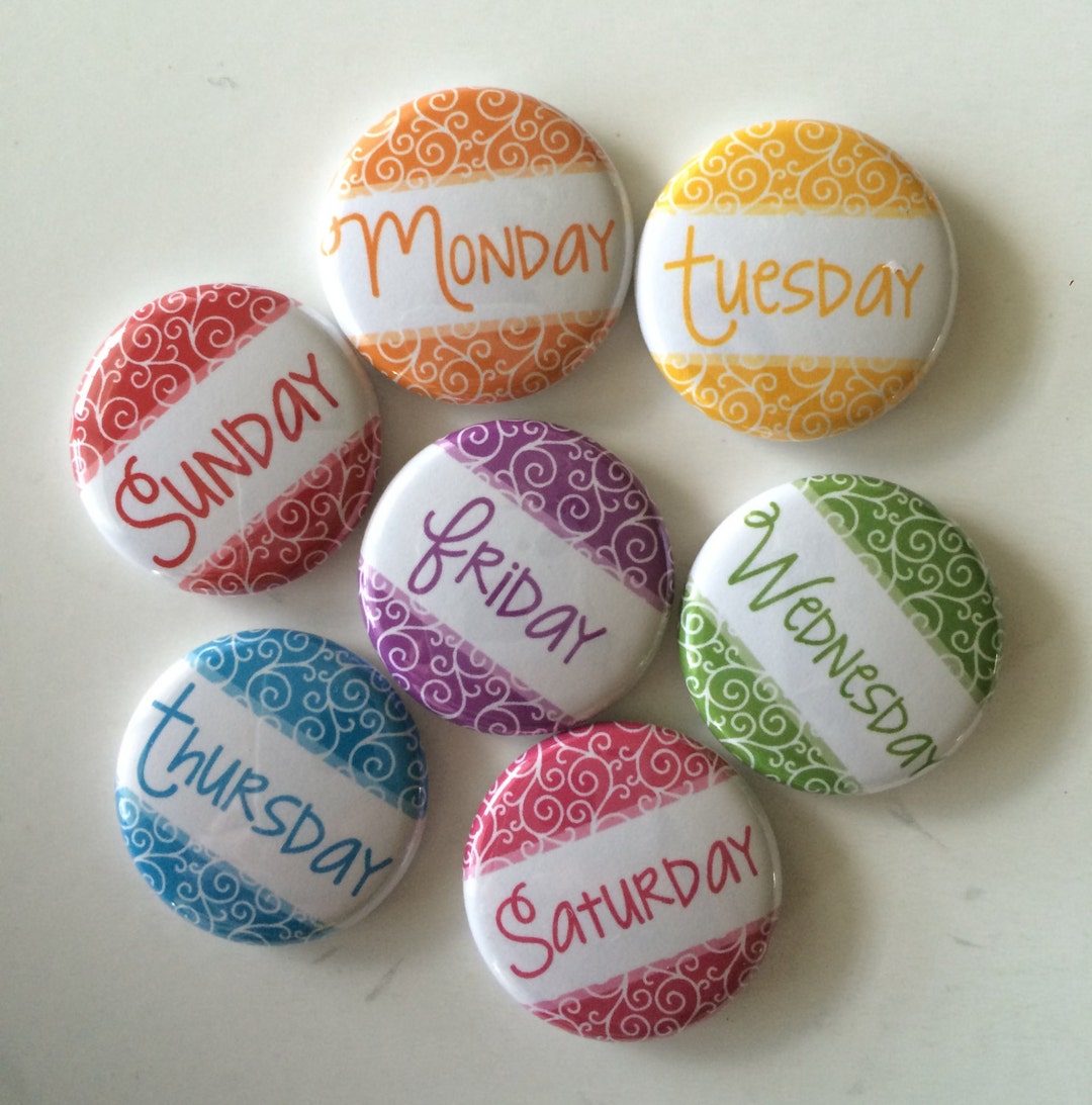 Days of the Week Calendar Set of 7 Button Days of the Week Mini 1 Inch ...