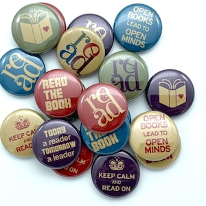 Bookworm Gift Buttons Set of TWENTY / Various Backs and Sizes / Great ...