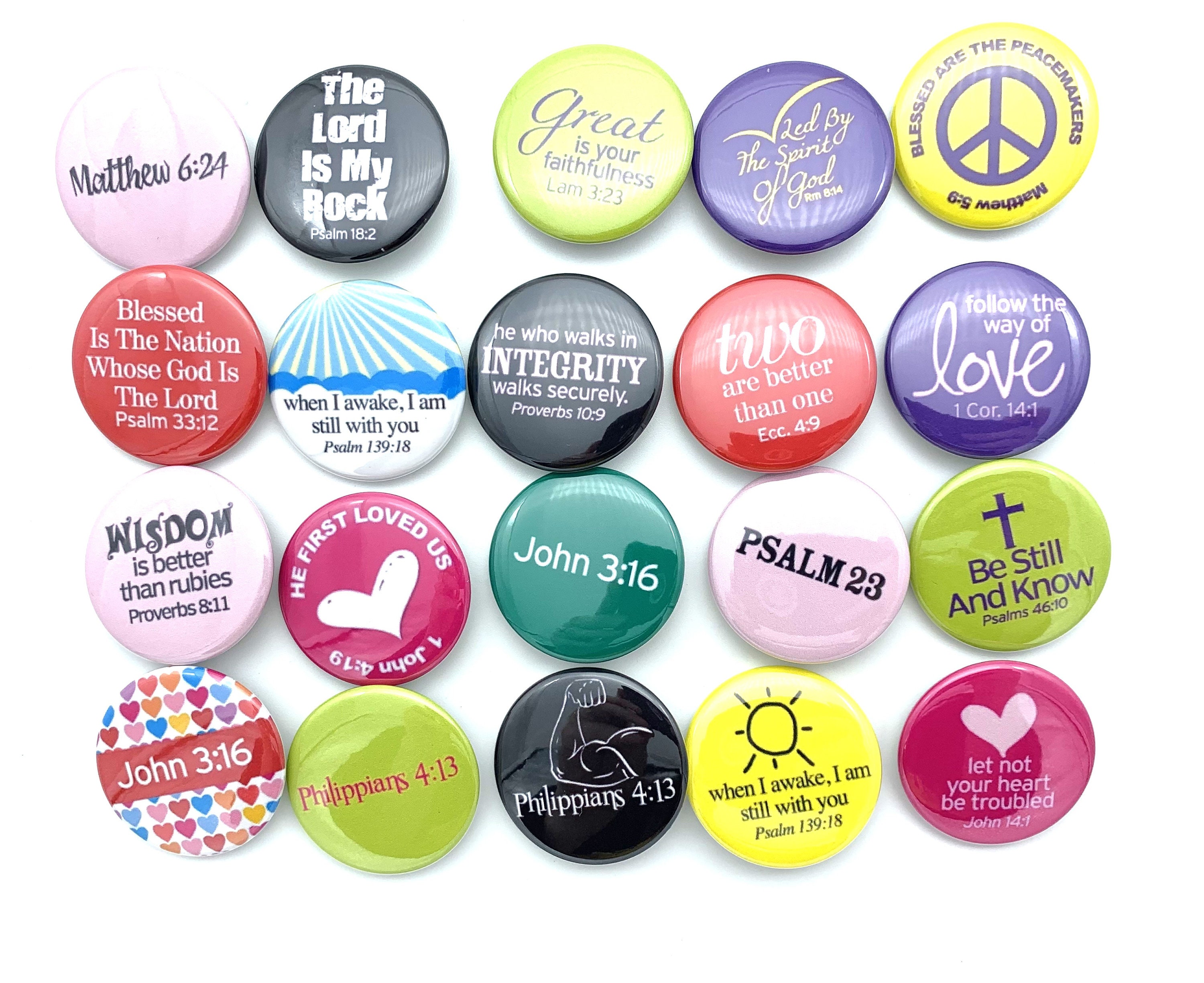 Bible Scripture Inspirational Set of 20 Buttons. 1" or 1.25" Choose ...