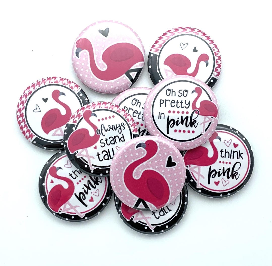 TEN Pink Flamingo Buttons. Various Sizes and Back Types. Great Party ...