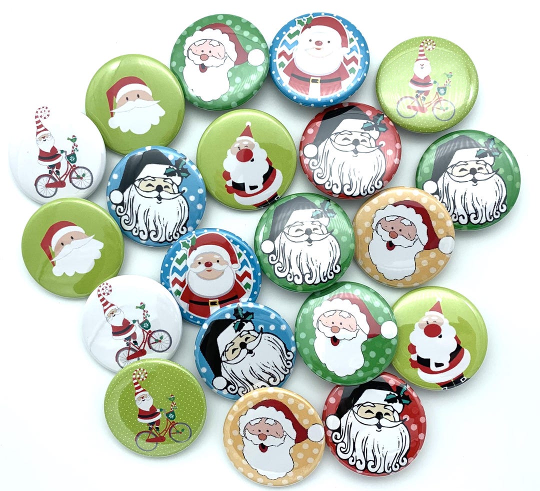 TWENTY Santa Claus Christmas Button Pins. 1", 1.25" 1.5" and 1.75 ...