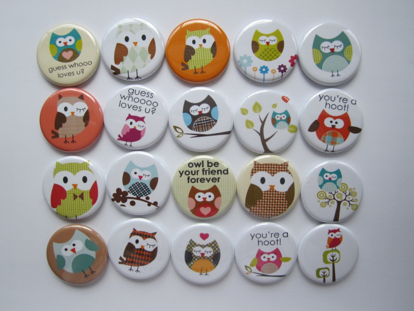 Cute Owl Party Favor Button Set or 20 You Choose 1 Inch 1.25 Inch or 1. ...