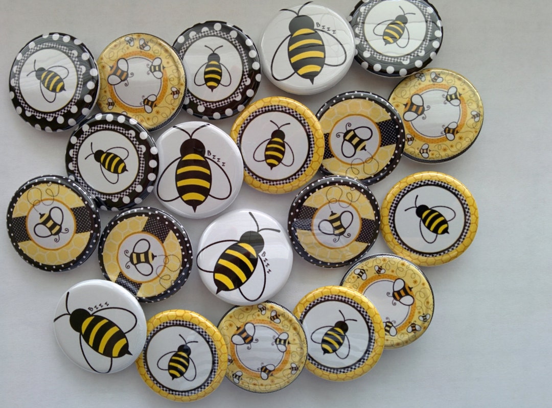 Bee Themed Set of 20 1 or 1.25 or 1.5 Inch Bumble Bee Buttons Pin Flat ...