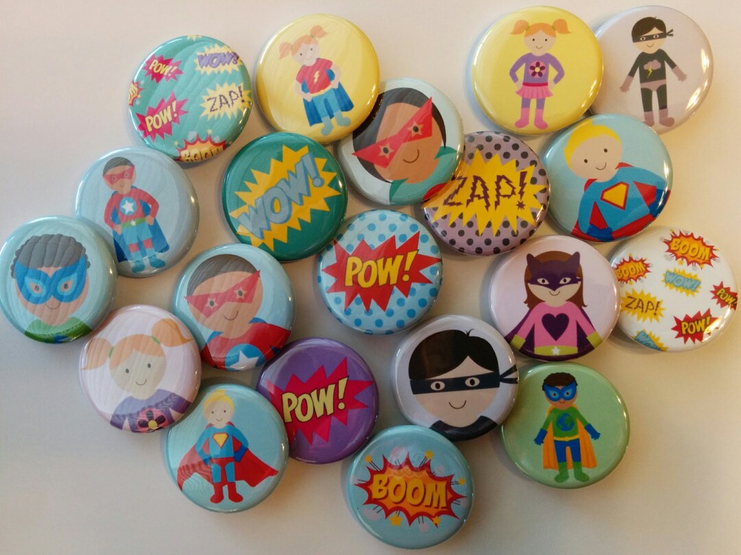 Cute Super Hero Set of 20 Buttons Pin Flat Back, Hollowback or Magnets ...