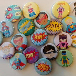 Cute Super Hero Set of 20 Buttons Pin Flat Back, Hollowback or Magnets ...