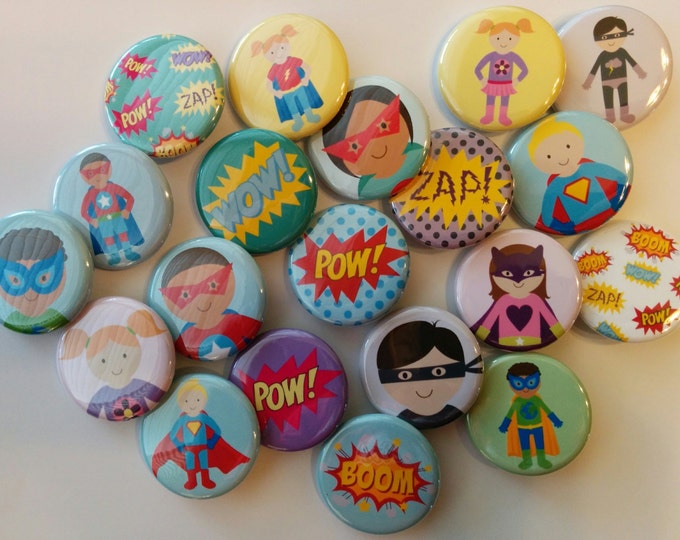 Cute Super Hero Set of 20 Buttons Pin Flat Back, Hollowback or Magnets ...